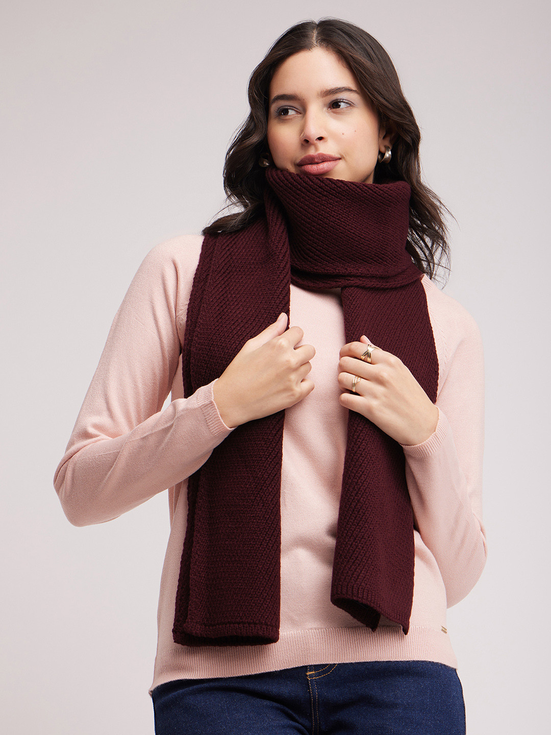 Buy FableStreet Women Maroon Textured Muffler - Mufflers for Women ...