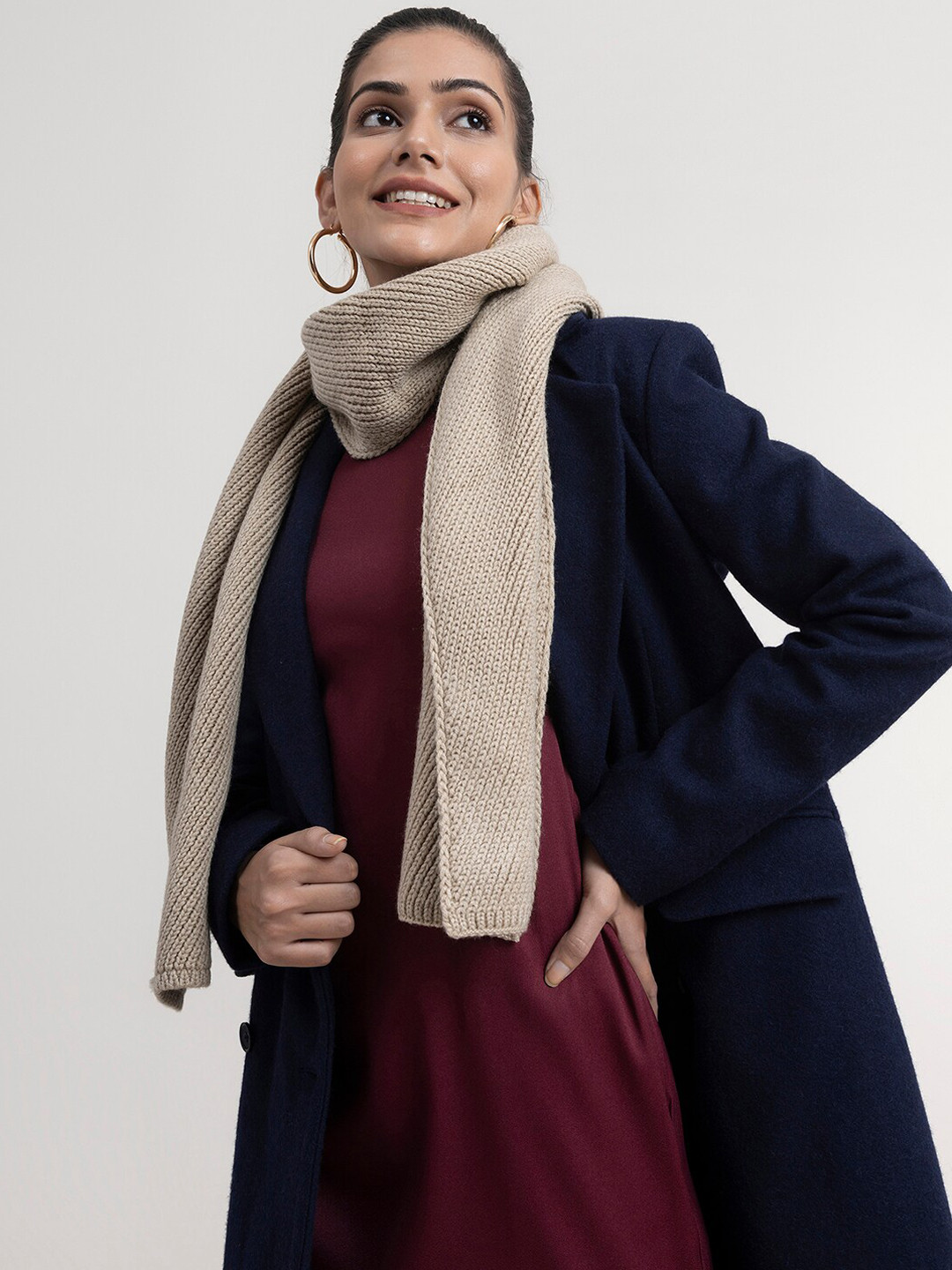 Buy FableStreet Women Beige Textured Wool Muffler - Mufflers for Women ...