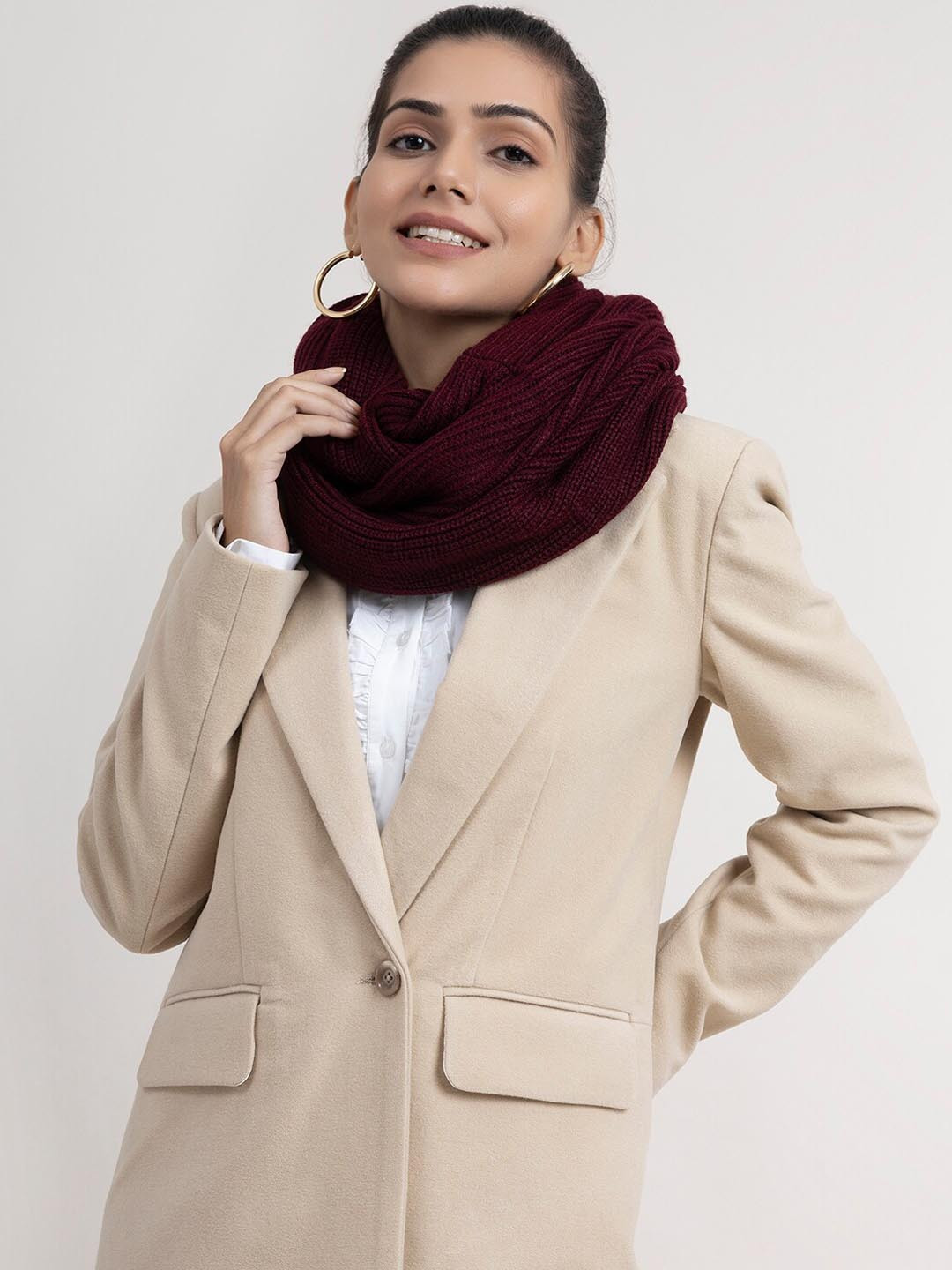 Buy FableStreet Women Maroon Textured Knitted Mufflers - Mufflers for ...