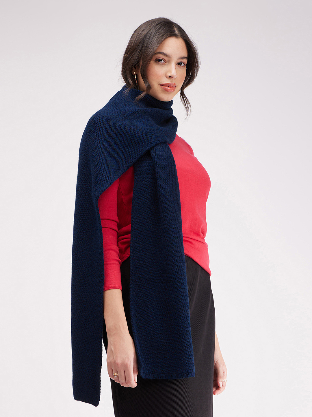 Buy FableStreet Women Navy Blue Textured Wool Mufflers - Mufflers for Women 20390702 | Myntra