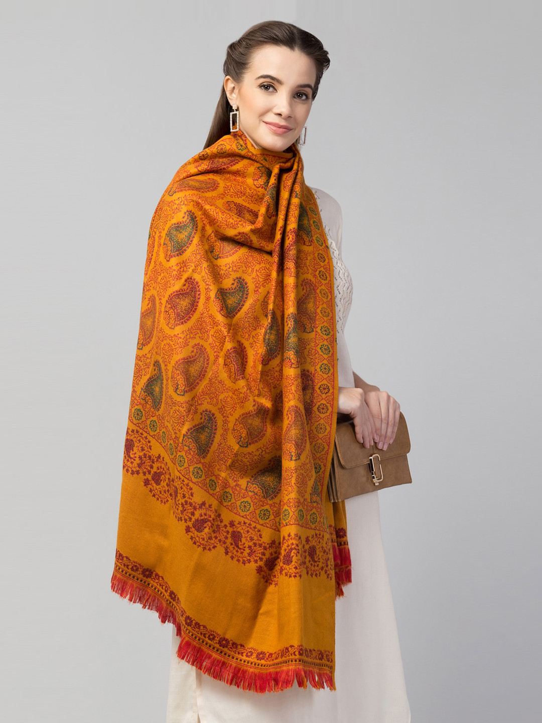 Buy Tweedle Women Mustard Printed Woven Design Shawl - Shawl for Women ...
