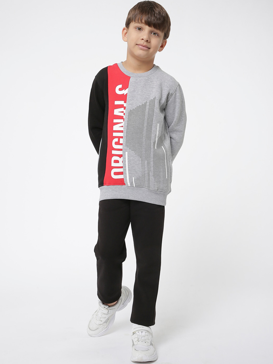 Buy Sweet Dreams Boys Grey Melange & Black Colorblocked Tracksuit ...