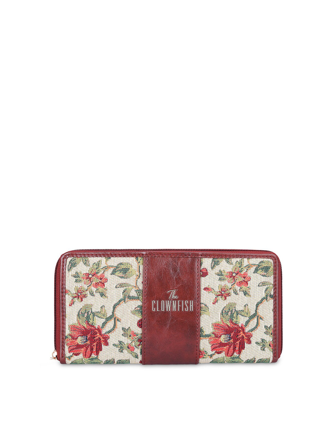 Buy THE CLOWNFISH Women Off White & Red Floral Printed Zip Around ...