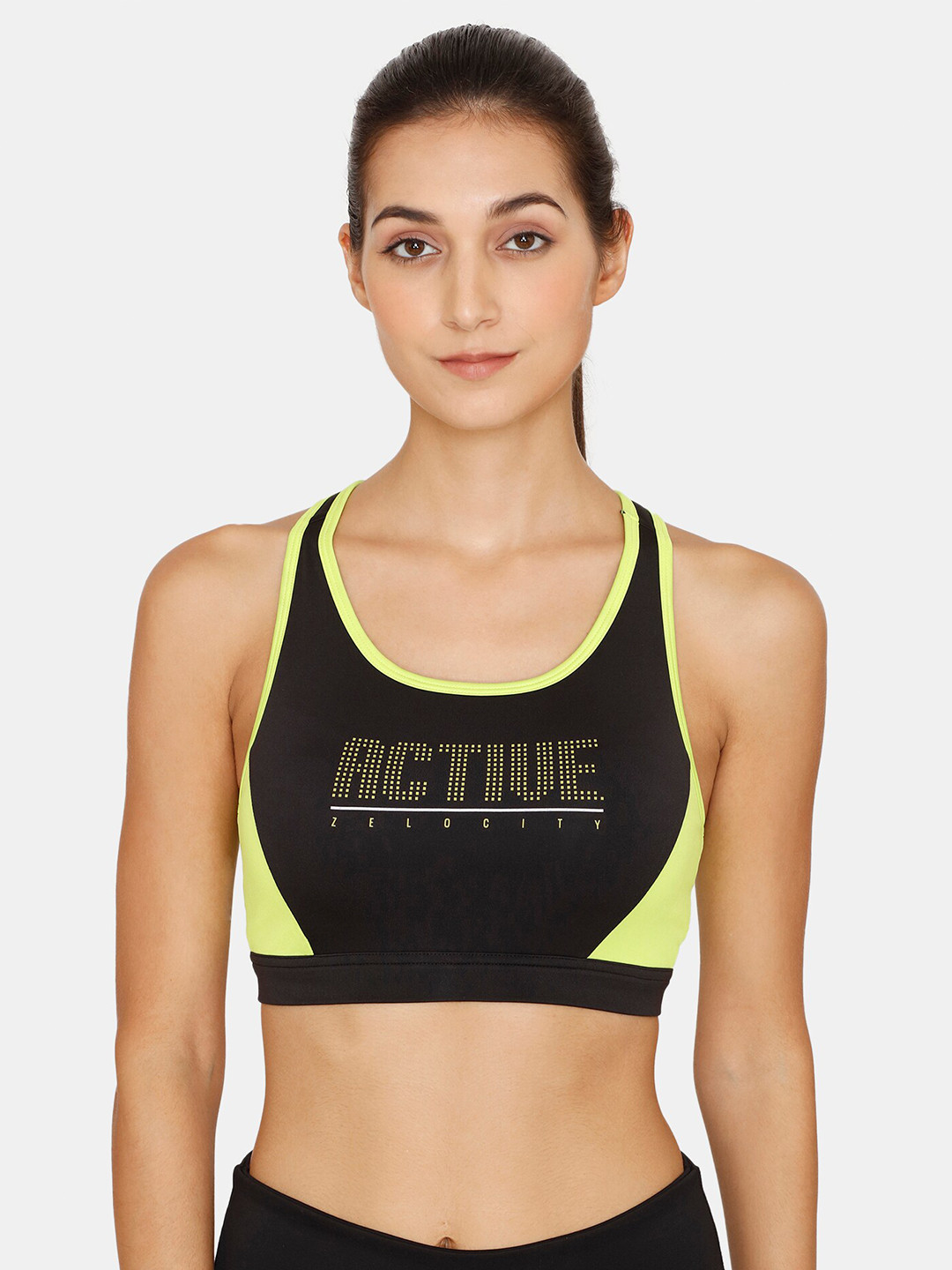 Buy Zelocity By Zivame Black & Green Full Coverage Sports Bra ...