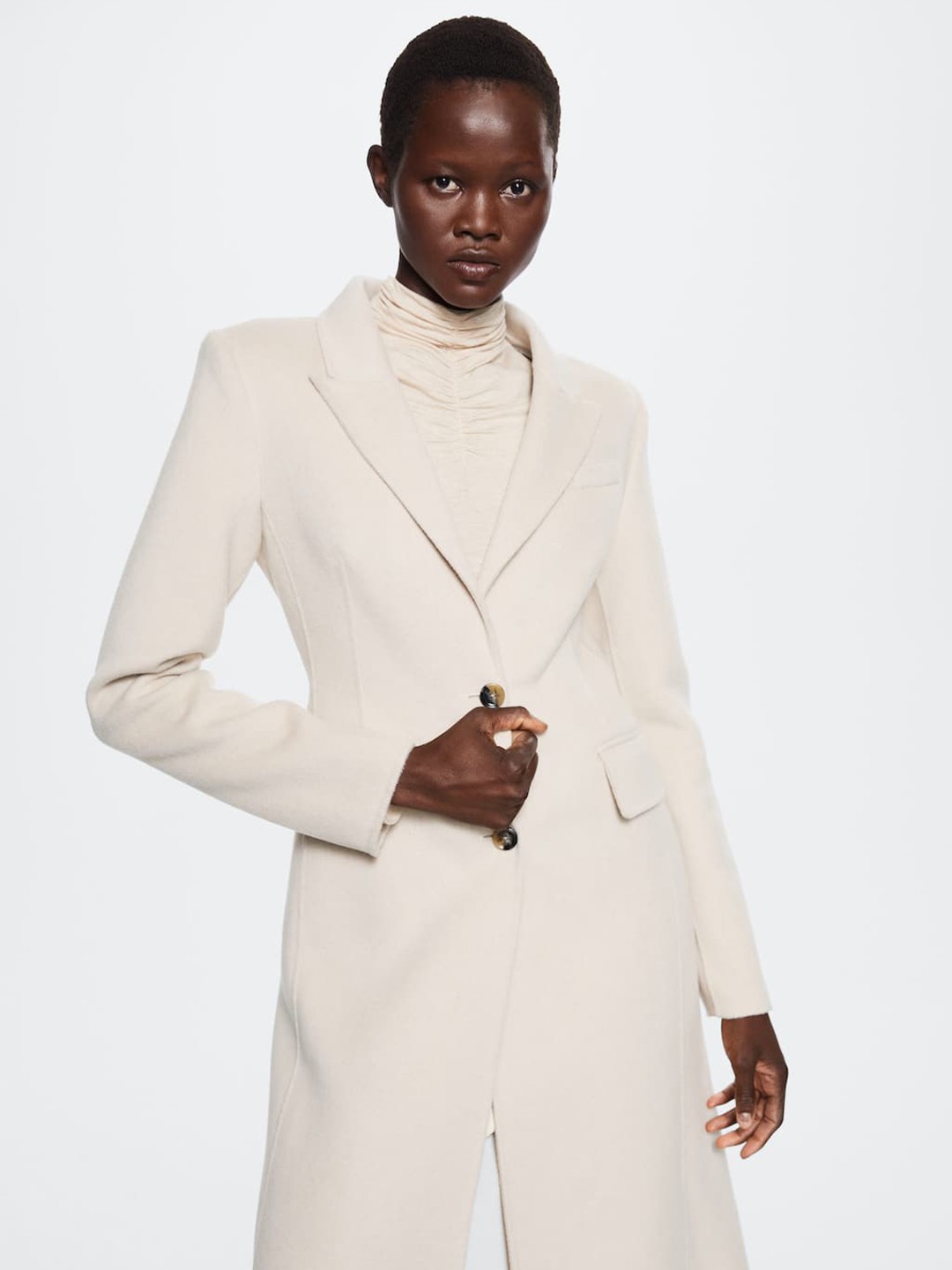 Buy Mango Women Off White Fitted Handmade Wool Sustainable Longline