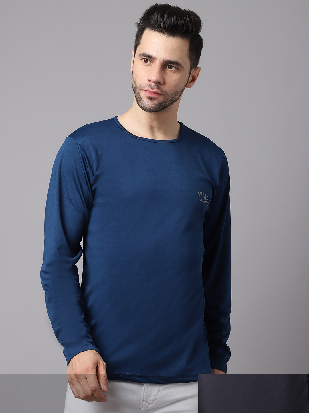 Buy VIMAL JONNEY Men Pack Of 2 Blue & Grey Dri FIT T Shirts - Tshirts ...