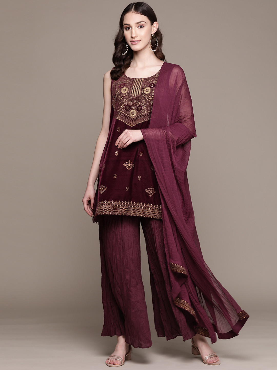 Buy Aarke Ritu Kumar Floral Embroidered Thread Work Velvet Kurti With ...