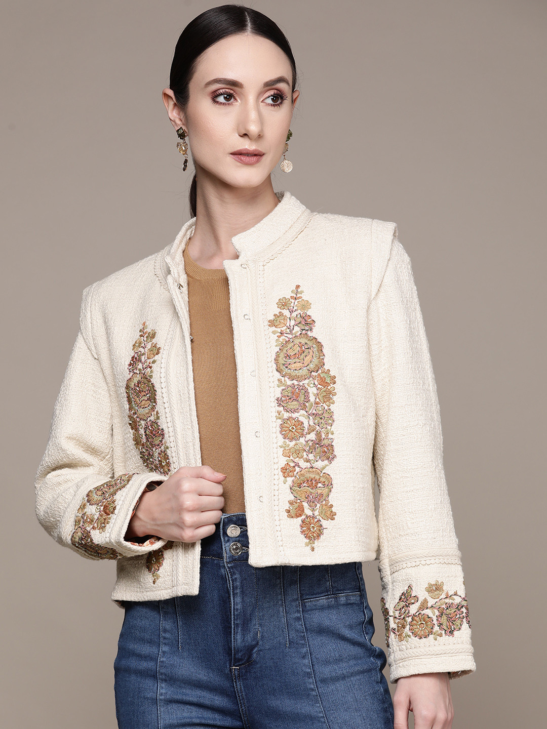 Buy Ritu Kumar Women Floral Embroidered Tailored Jacket - Jackets for ...