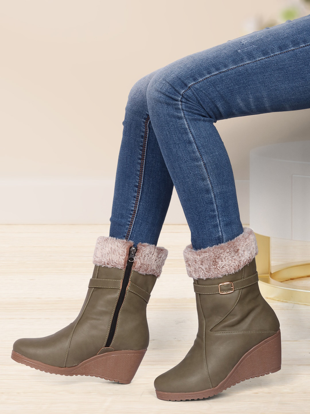 Buy Picktoes Women Olive Green Solid Boots - Boots for Women 20402324 ...