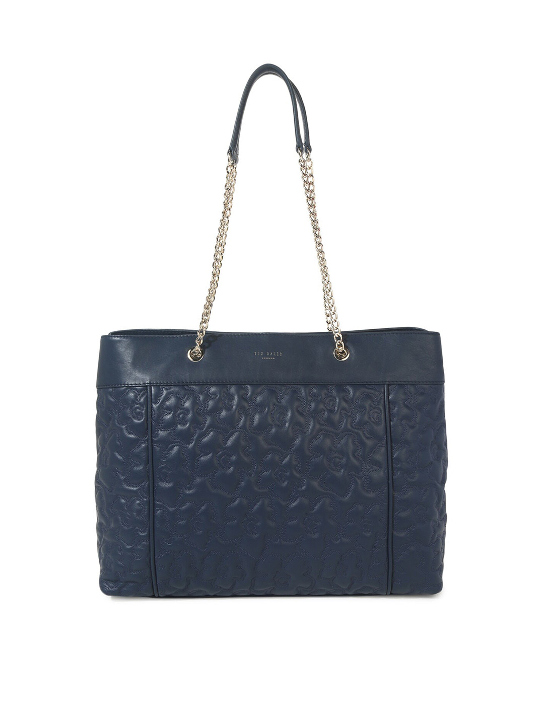 Buy Ted Baker Navy Blue Floral Textured Leather Structured Shoulder Bag ...