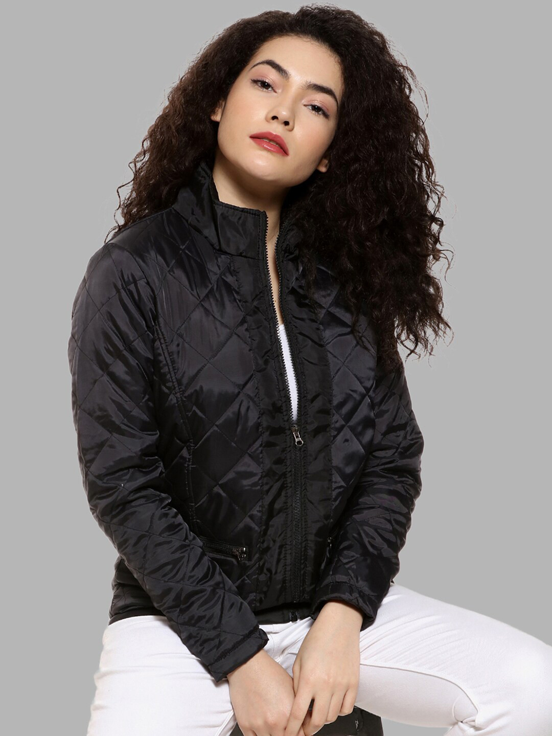 Buy Campus Sutra Women Black Windcheater Outdoor Quilted Jacket ...