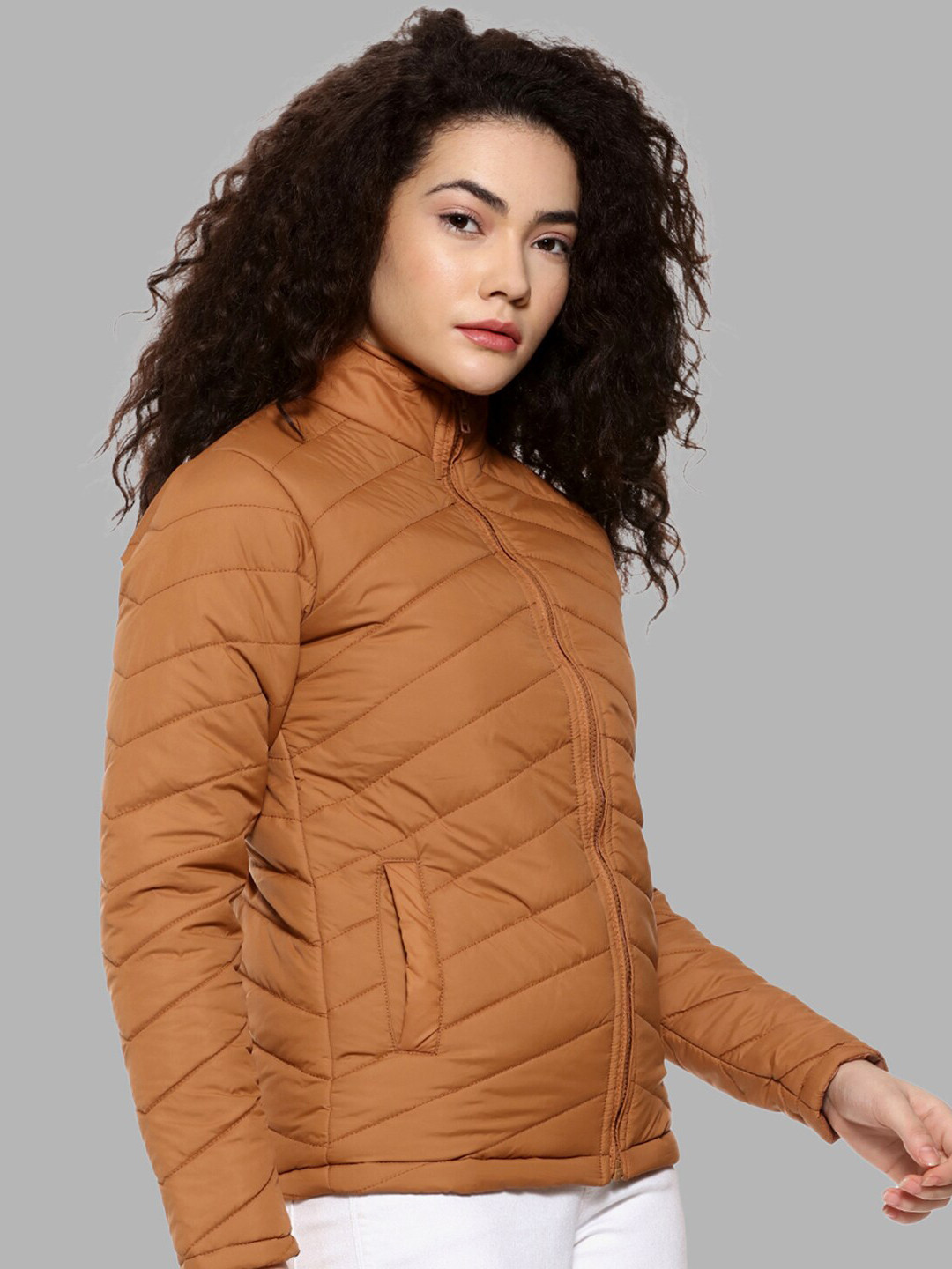 Buy Campus Sutra Women Brown Windcheater Outdoor Puffer Jacket ...