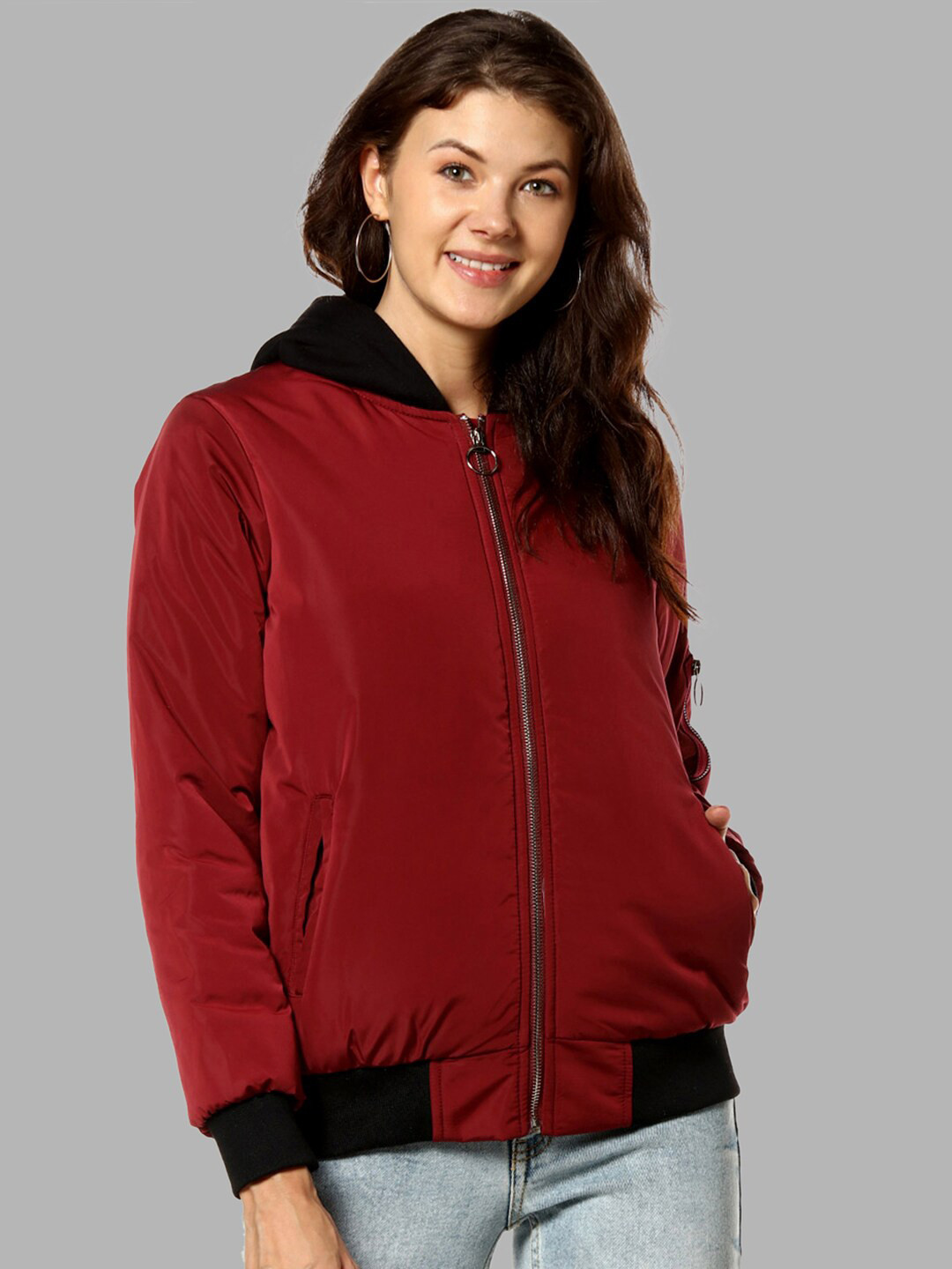 Buy Campus Sutra Women Red Black Colourblocked Padded Jacket - Jackets ...