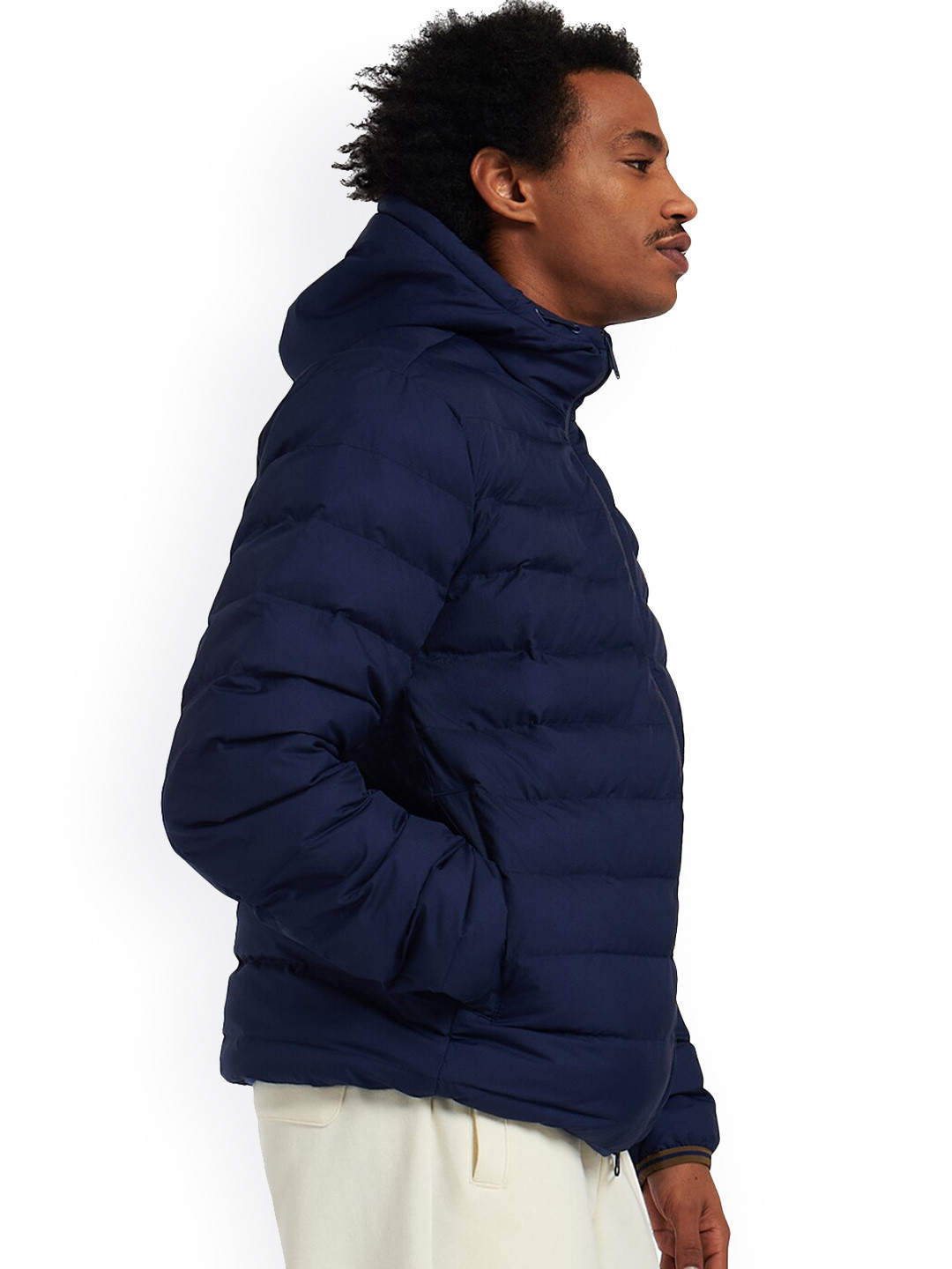 Buy Fred Perry Men Navy Blue Hooded Puffer Jacket - Jackets for Men ...