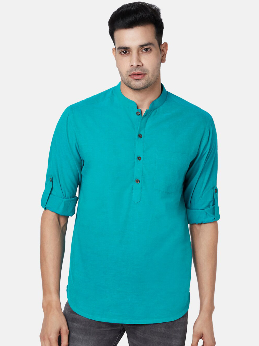 Buy Indus Route By Pantaloons Men Turquoise Blue Kurta - Kurtas for Men ...