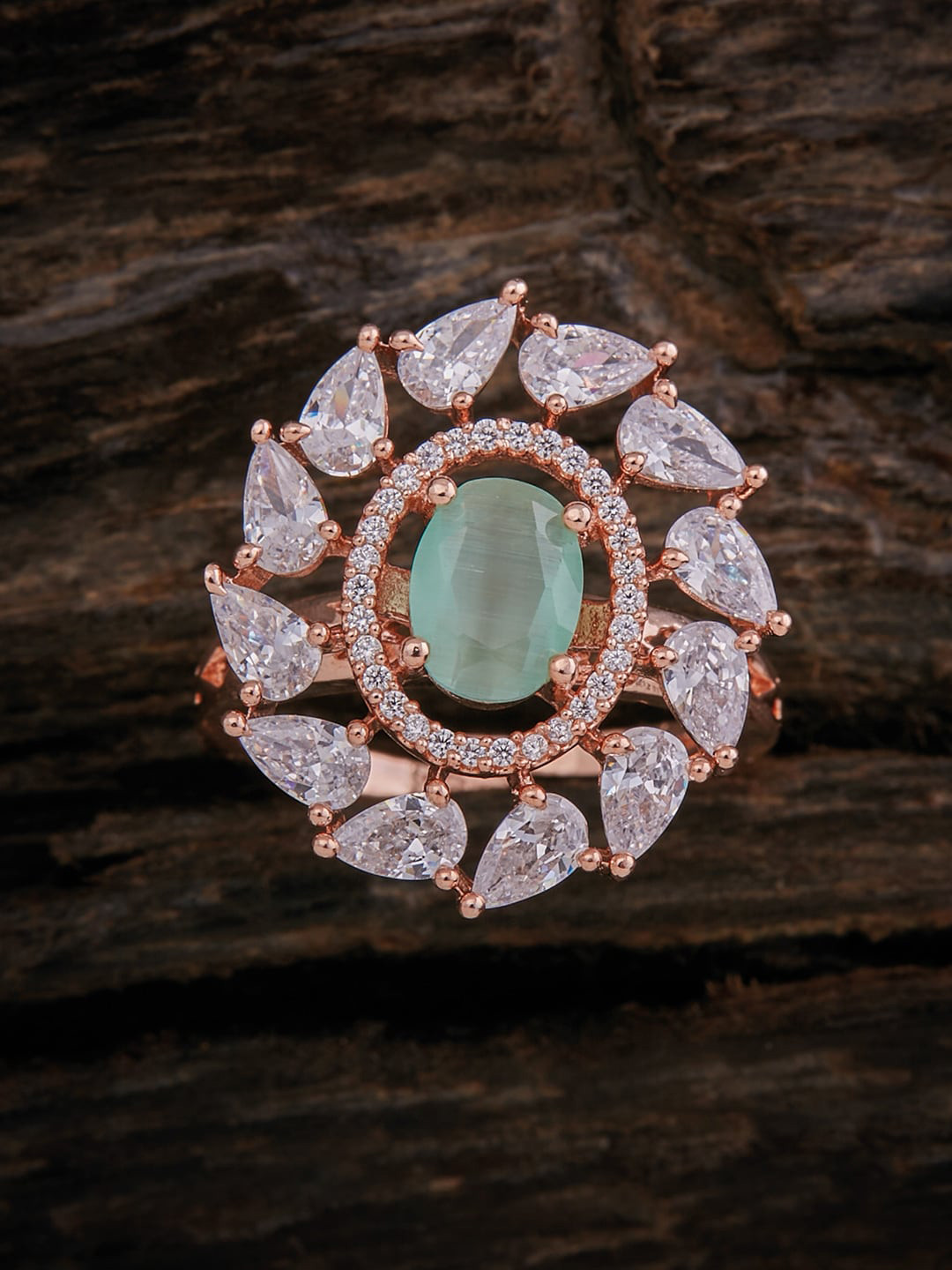 Buy Kushal's Fashion Jewellery Rose Gold Plated Sea Green & White CZ ...
