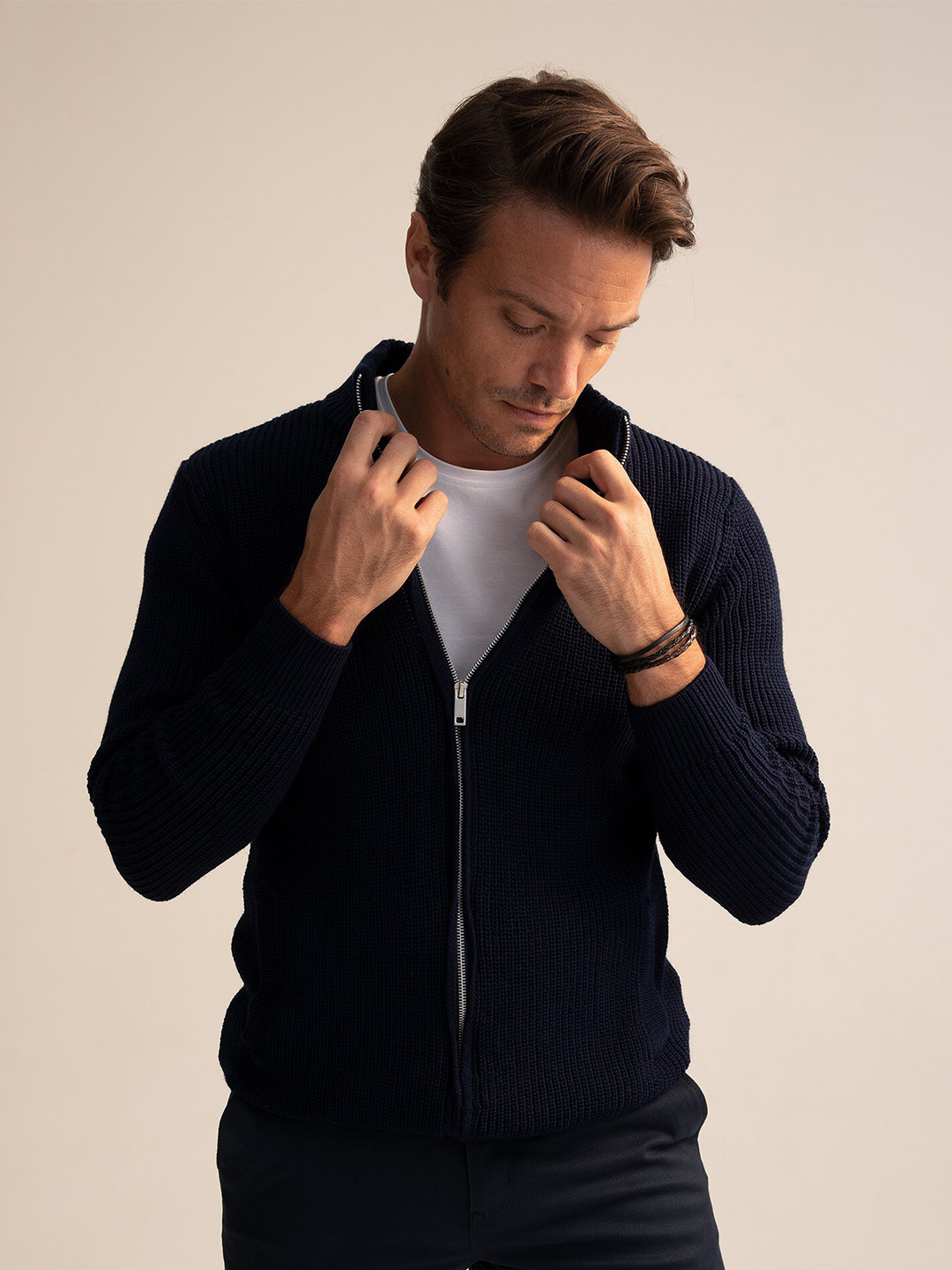 Buy DeFacto Men Navy Blue Ribbed Cardigan - Sweaters for Men 20407472 ...