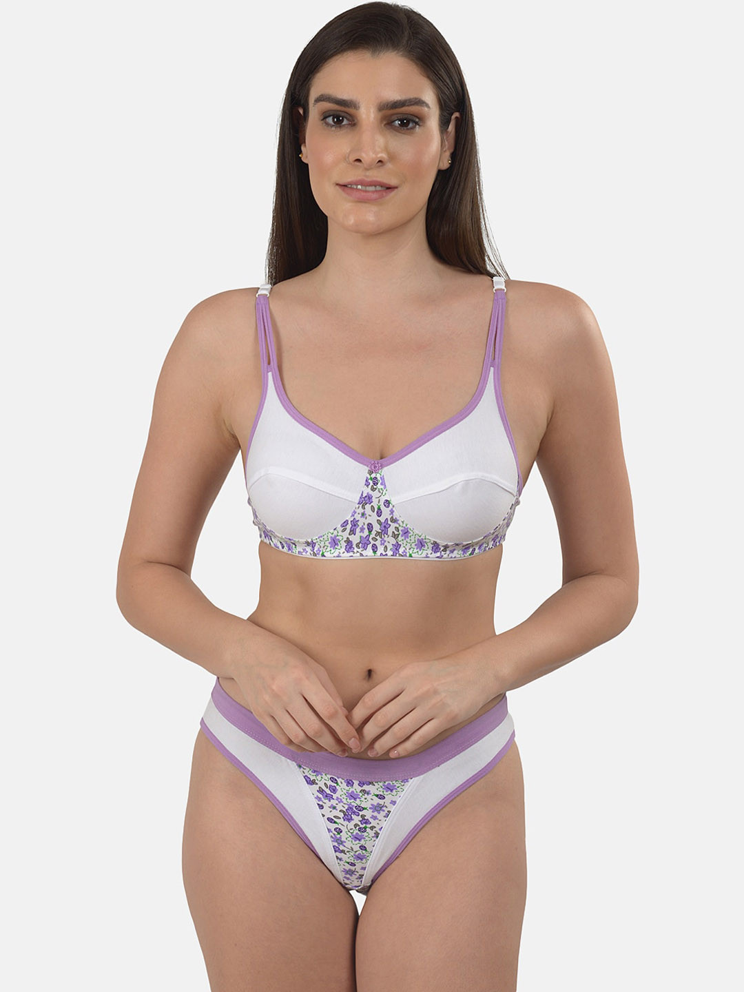 Buy Mod & Shy Women Purple Colored & White Self Design Lingerie Set MS349new 30B - Lingerie Set ...