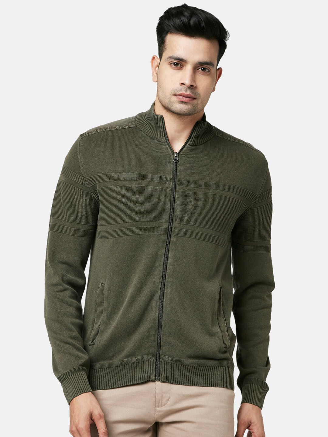 Buy BYFORD By Pantaloons Men Olive Green Cardigan - Sweaters for Men ...