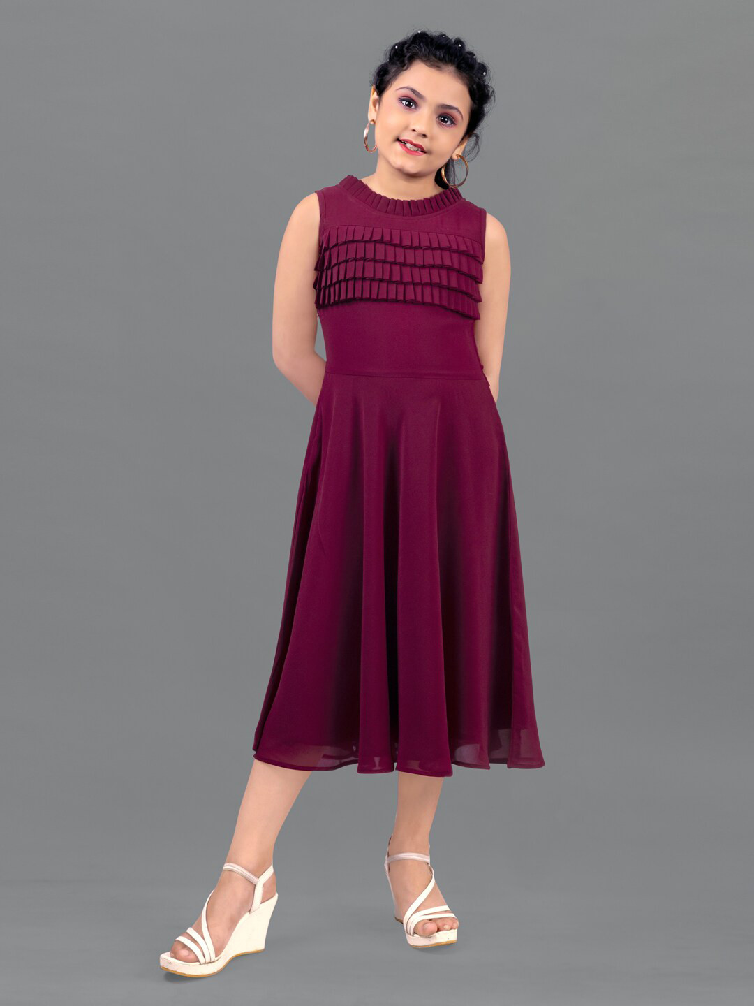 Buy FASHION DREAM Girls Maroon Georgette Empire Midi Dress - Dresses ...