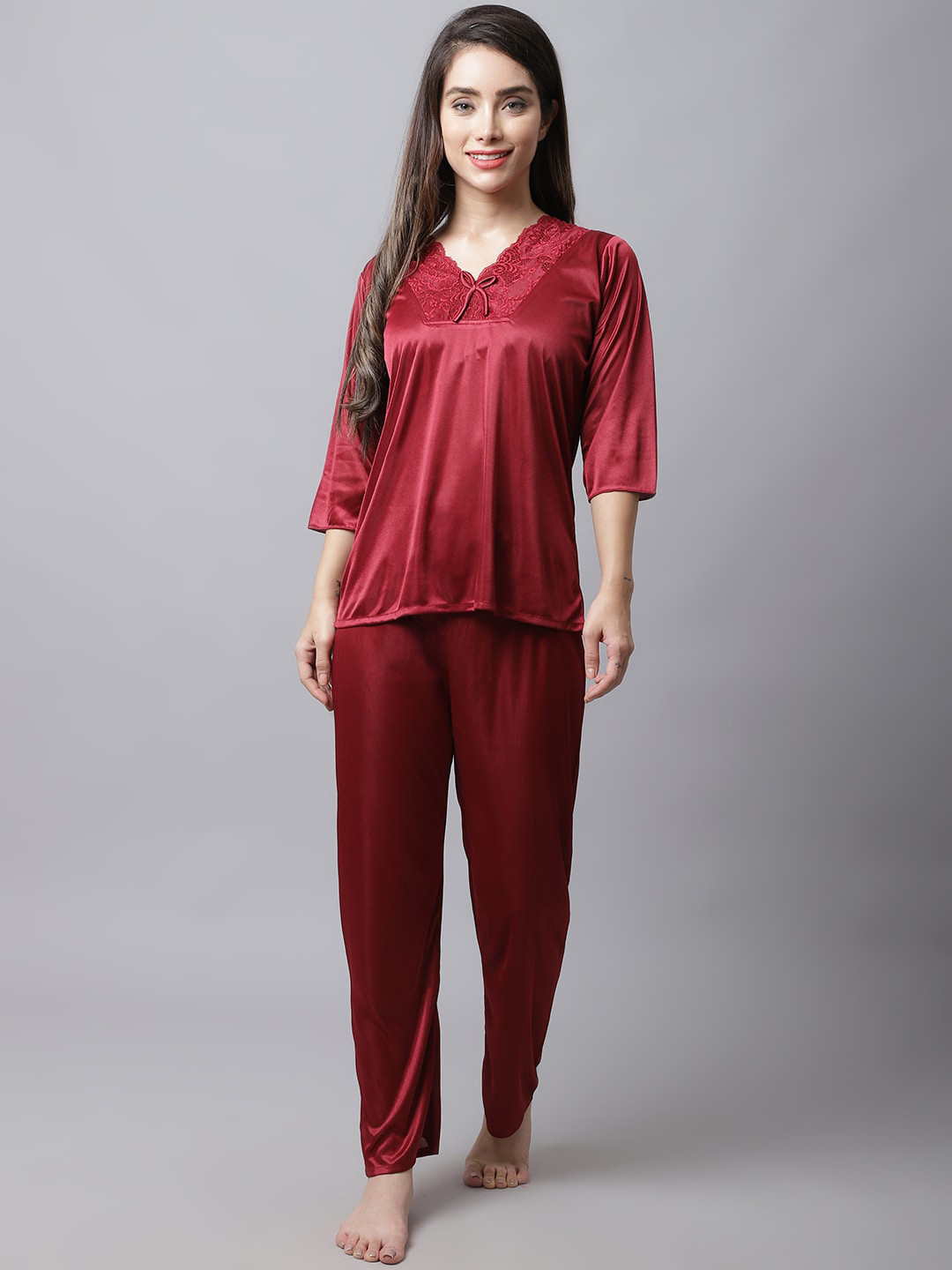 Buy Boston Club Women Maroon Satin Night Suit - Night Suits for Women ...