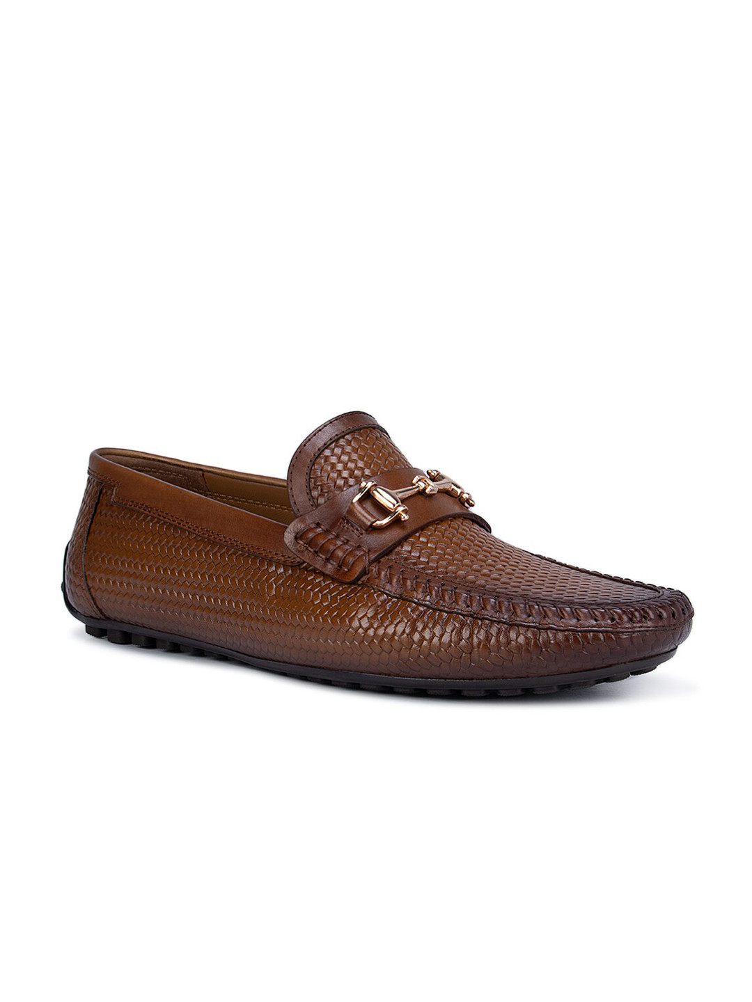 Buy ROSSO BRUNELLO Men Tan Brown Textured Leather Loafer Formal Shoes ...