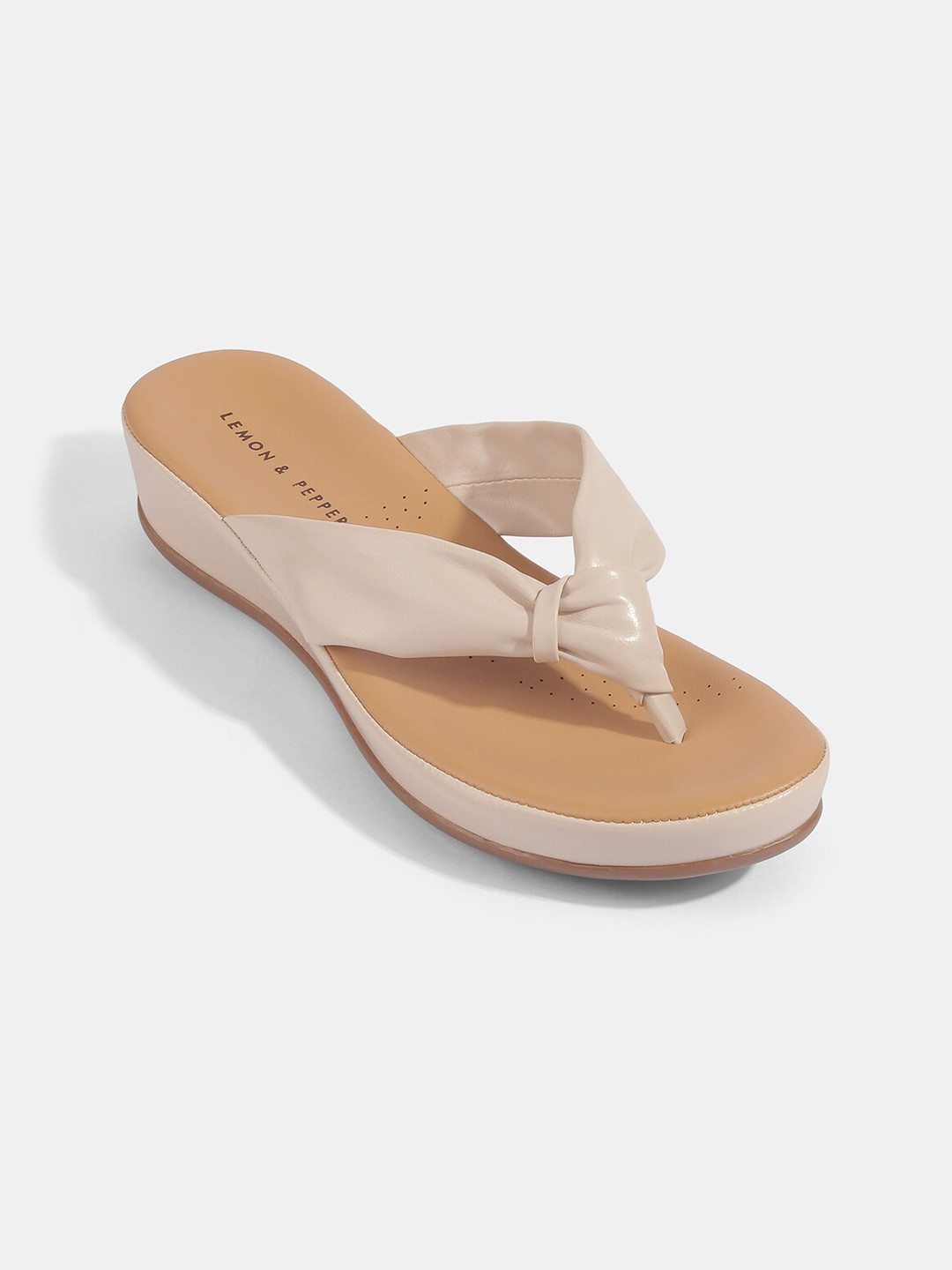 Buy LEMON & PEPPER Women Cream Coloured T Strap Flats - Flats for Women ...