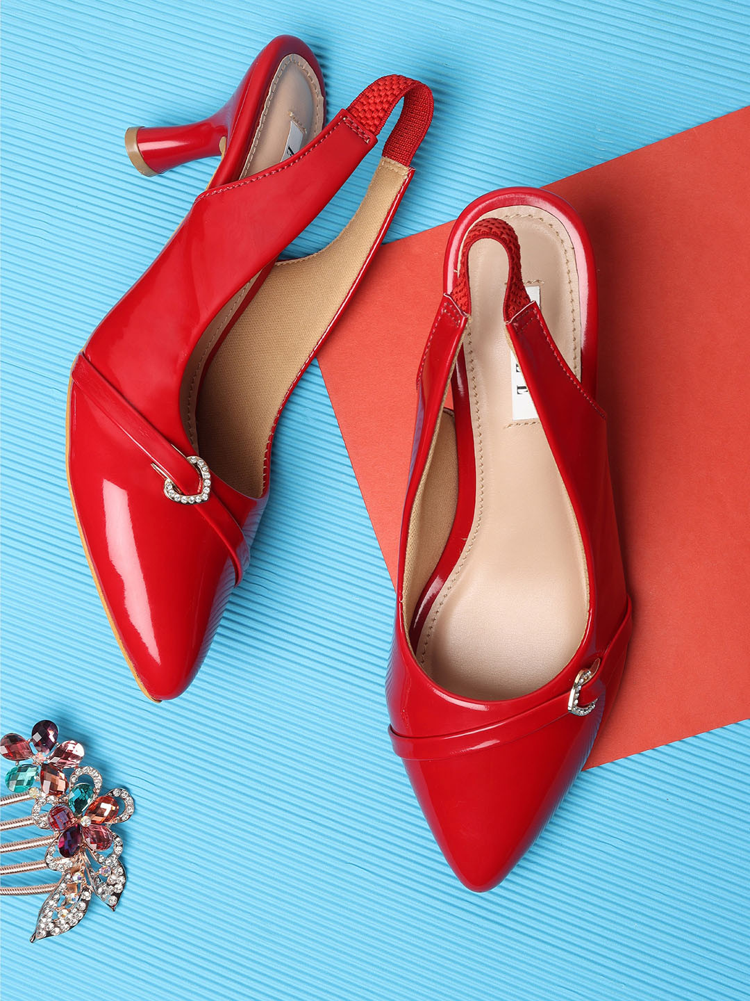 Buy ELLE Women Red Kitten Slingback Pumps With Buckles - Heels for ...