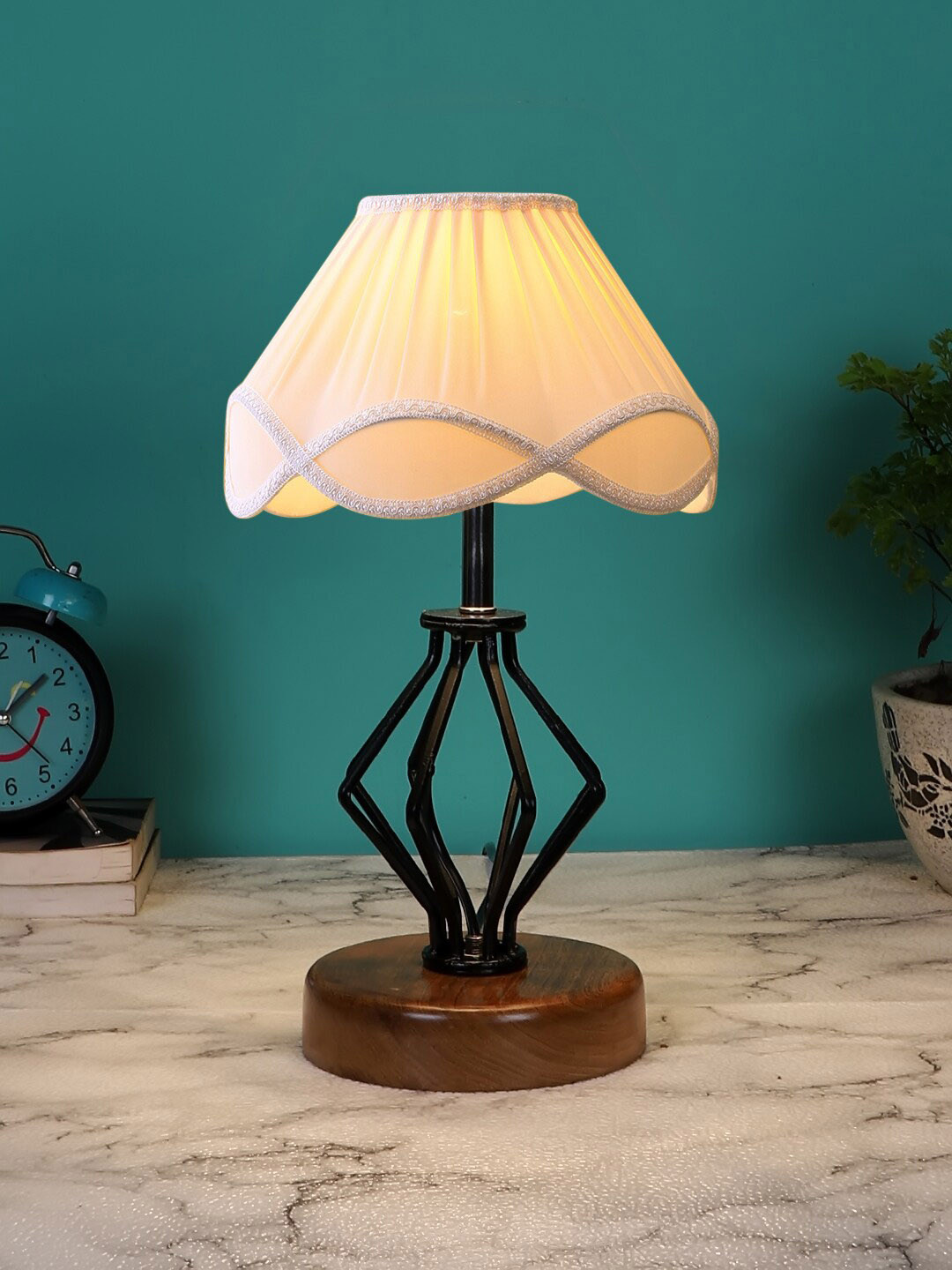 Buy Devansh Home Decor Off White Cloth And Wood Table Lamps - Table ...
