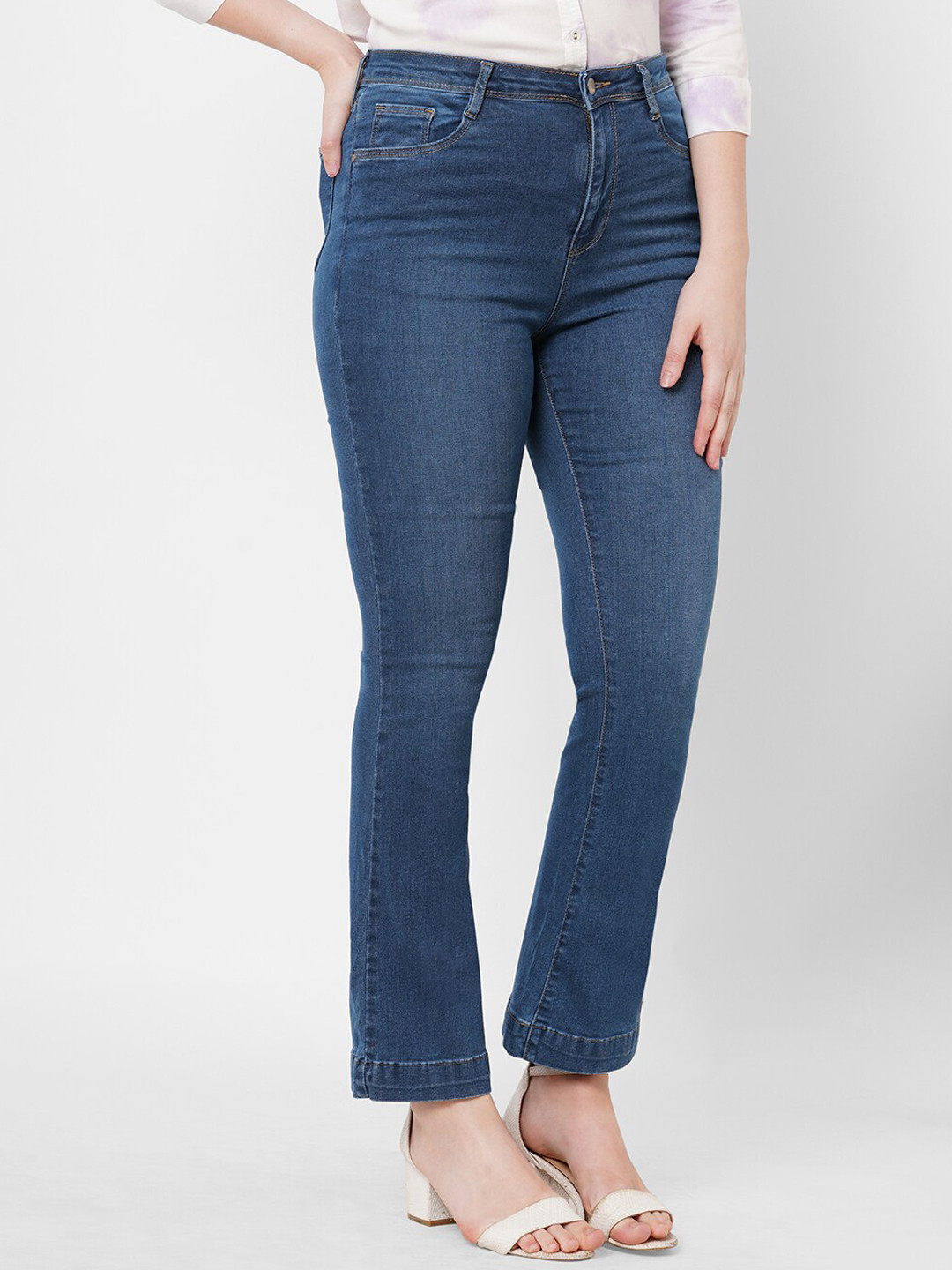 Buy Kraus Jeans Women Blue Flared High Rise Stretchable Jeans - Jeans ...