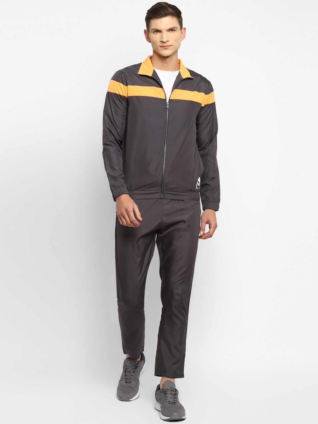 Buy Yuuki Men Grey & Yellow Colourblocked Tracksuits - Tracksuits for ...