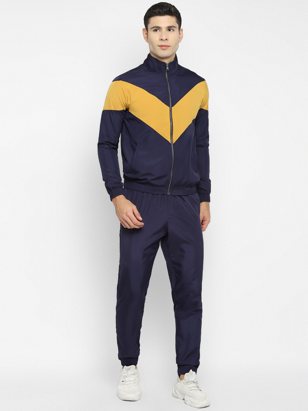 Buy Yuuki Men Navy Blue & Mustard Yellow Colorblocked Tracksuits ...