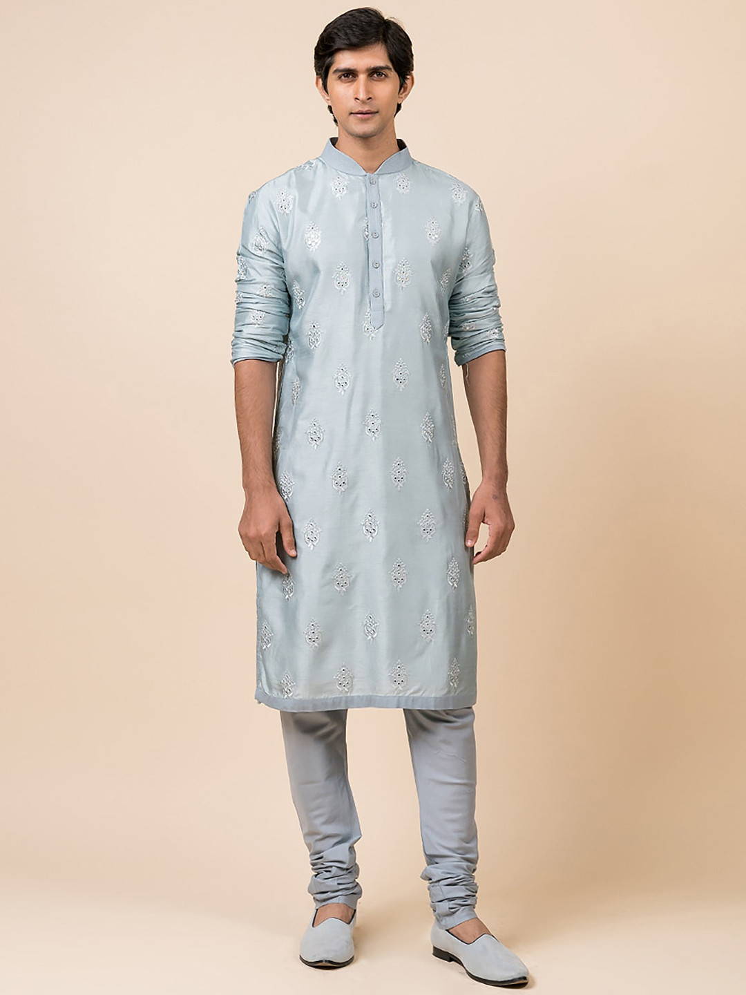 Buy Tasva Men Blue Ethnic Motifs Embroidered Mirror Work Kurta With ...