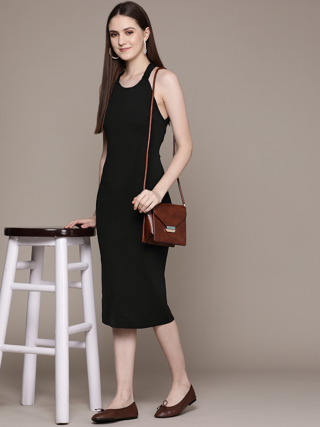 Buy Label Ritu Kumar Women Black Bodycon Midi Dress - Dresses for Women ...