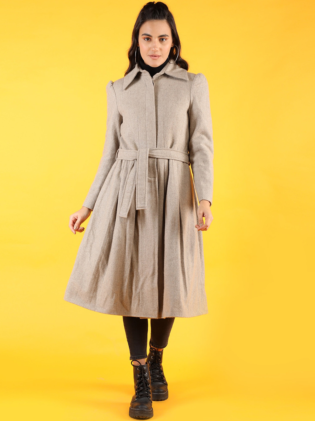Buy Dlanxa Women Khaki Solid Longline Overcoat - Coats for Women ...