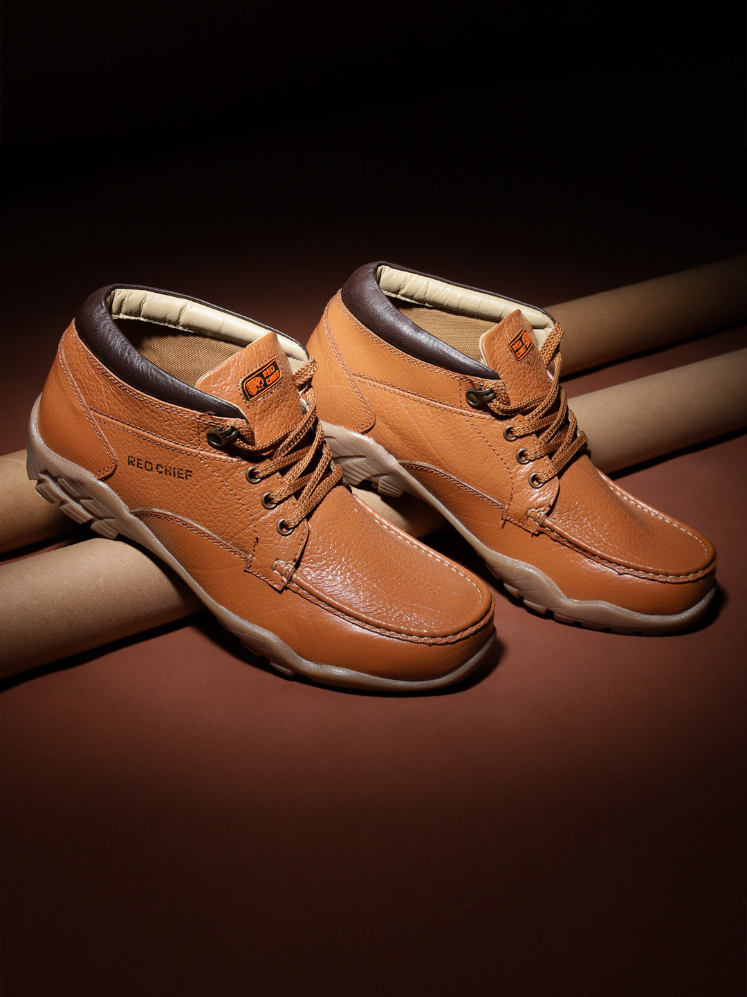 Buy Red Chief Men Tan Textured Leather Trekking Shoes - Casual Shoes ...