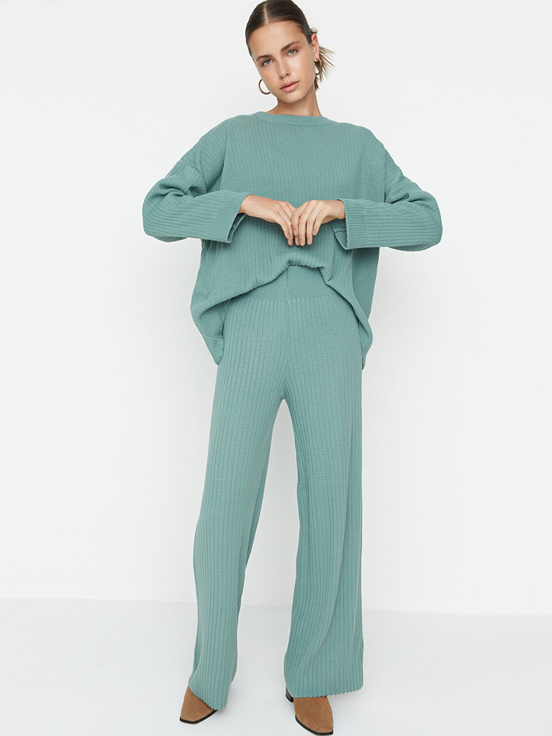 Buy Trendyol Women Green T Shirt With Trouser Co Ords Set - Co Ords for ...