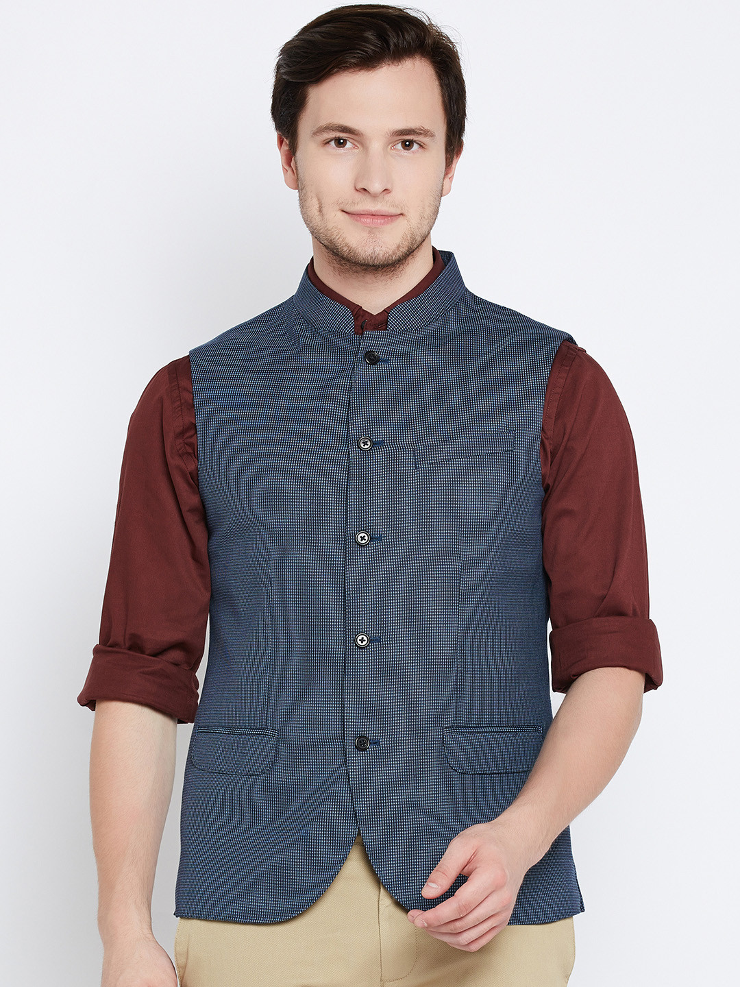 Buy Blackberrys Blue Patterned Slim Fit Nehru Jacket - Nehru Jackets ...