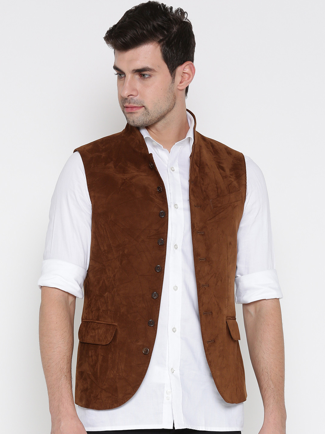 Buy Blackberrys Brown Slim Fit Nehru Jacket With Velvet Finish - Nehru ...