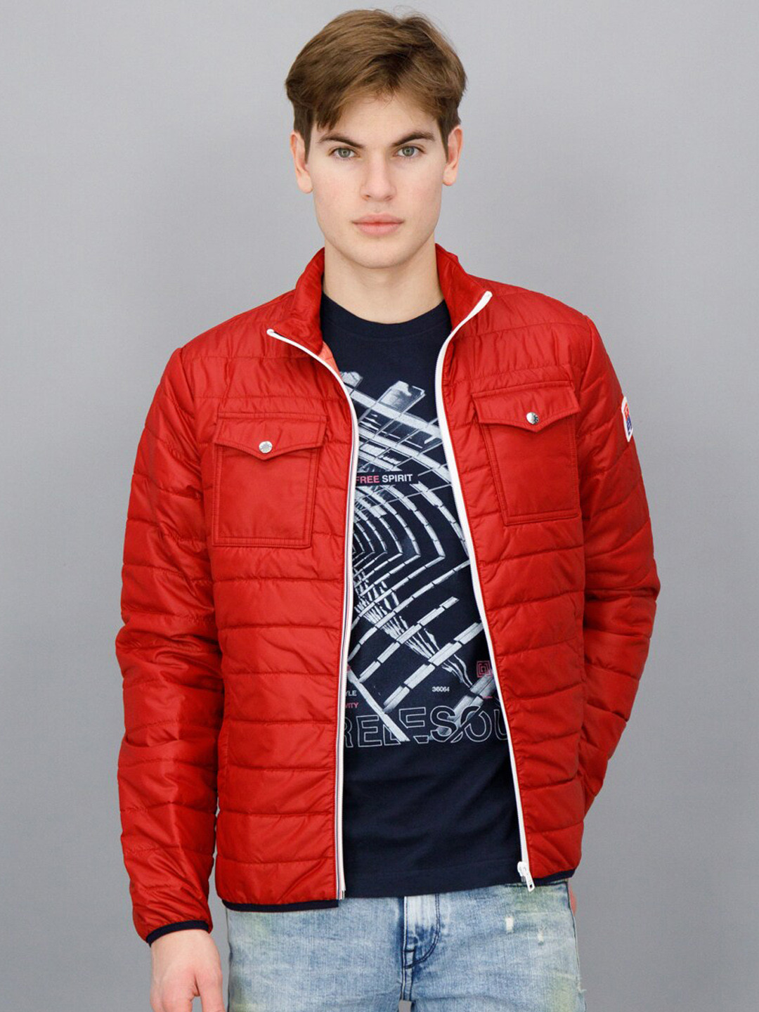 Buy FREESOUL Men Red Denim Jacket - Jackets for Men 20431896 | Myntra