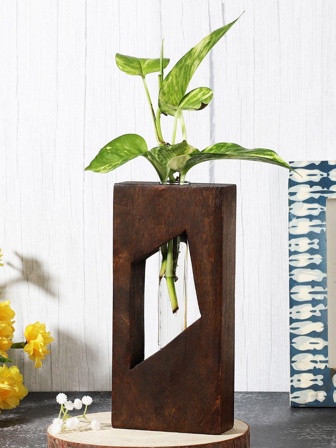 Buy The Decor Mart Brown Solid Wood Minimal Test Tube Planter ...