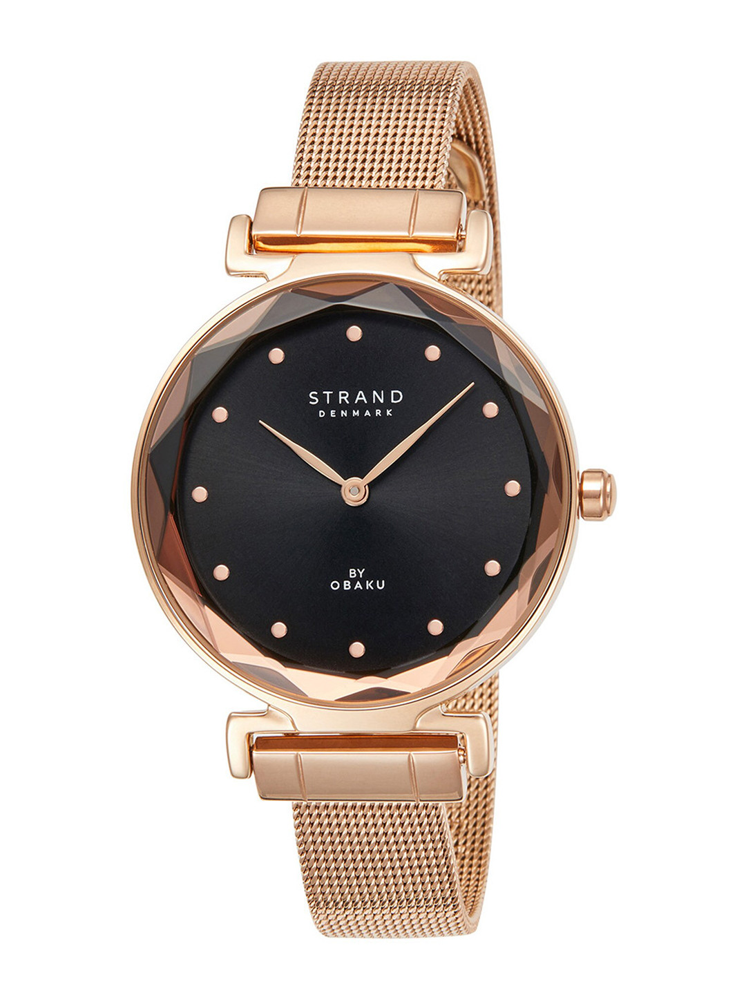 Buy STRAND BY OBAKU Women Black Brass Dial & Rose Gold Toned Straps ...