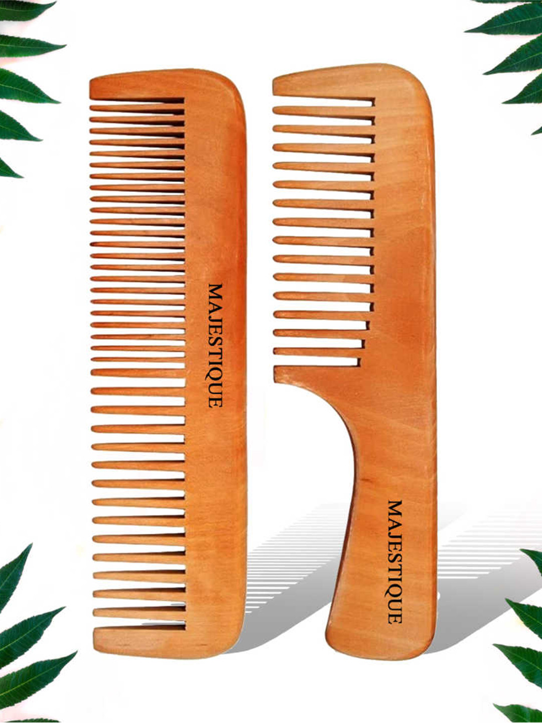Buy MAJESTIQUE Set Of 2 Wooden Hair Comb - Hair Brush And Comb for ...