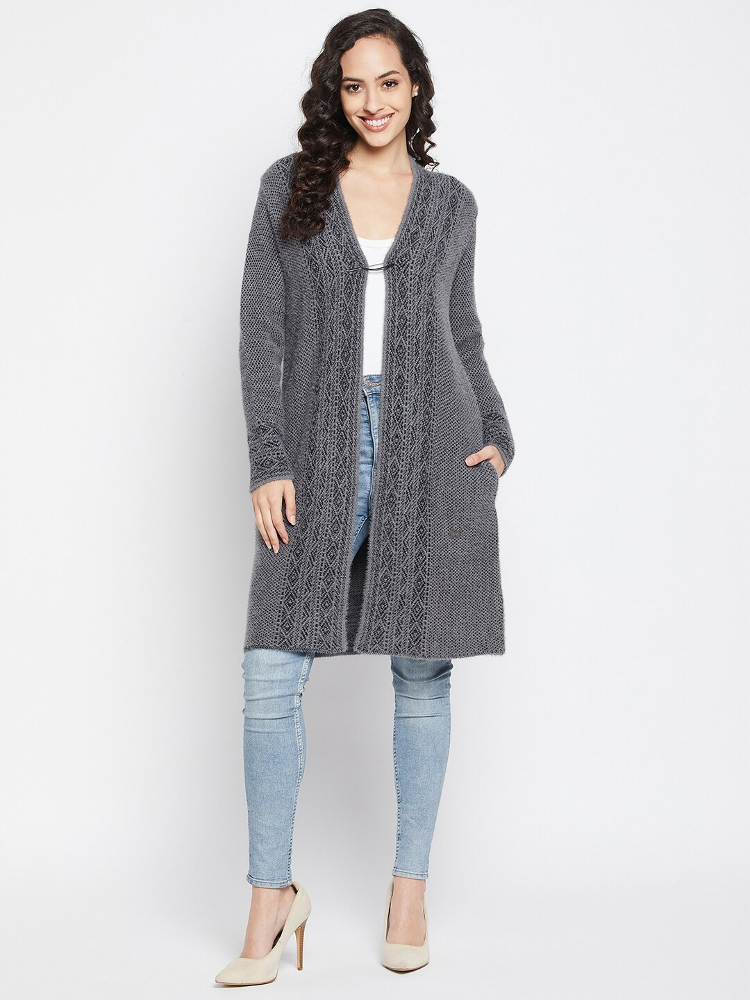 Buy Duke Women Grey Cable Knit Longline Cardigan - Sweaters for Women ...
