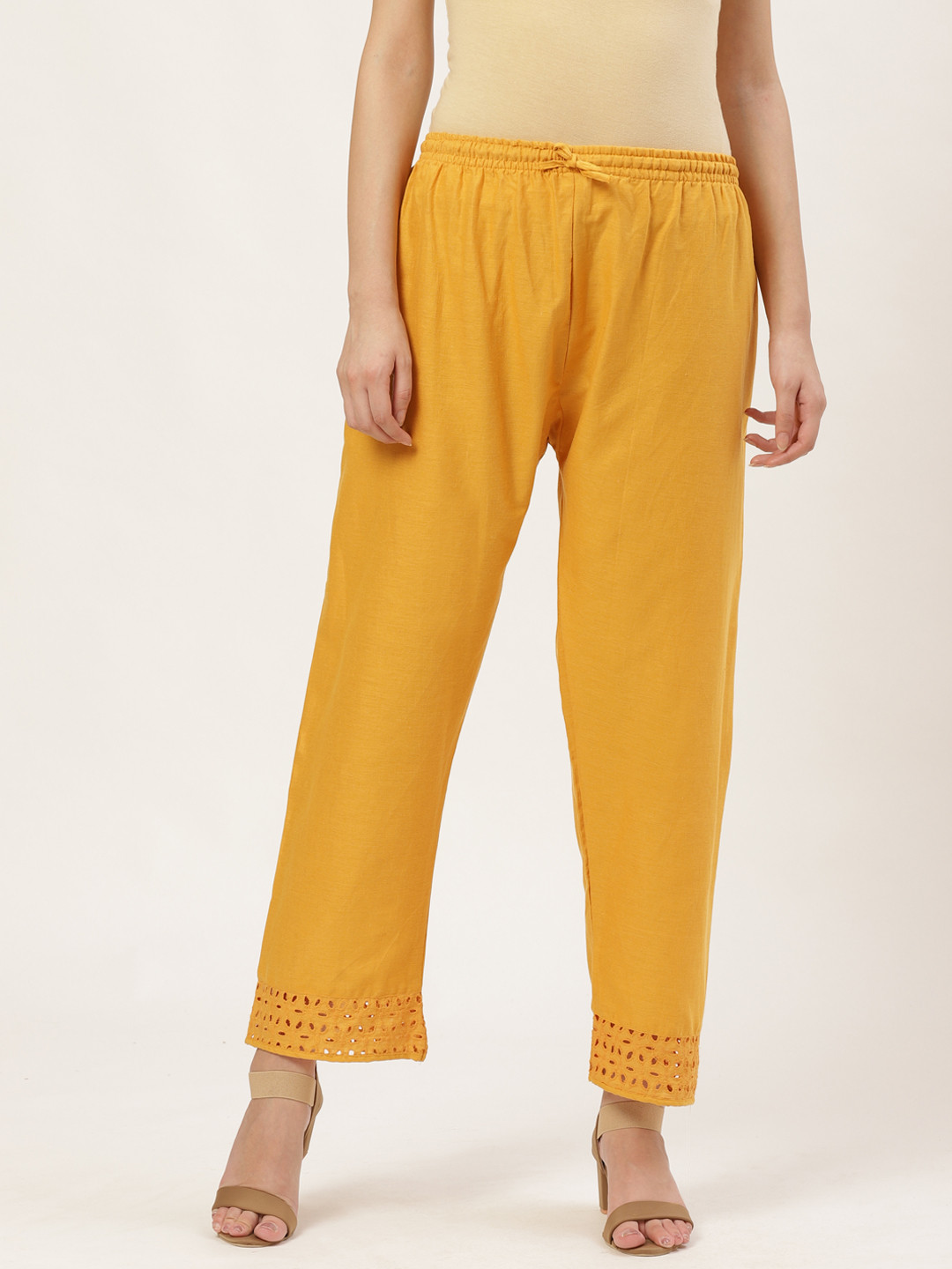 Buy Vastraa Women Solid Straight Mustard Ethnic Embroidery Lace Pure ...