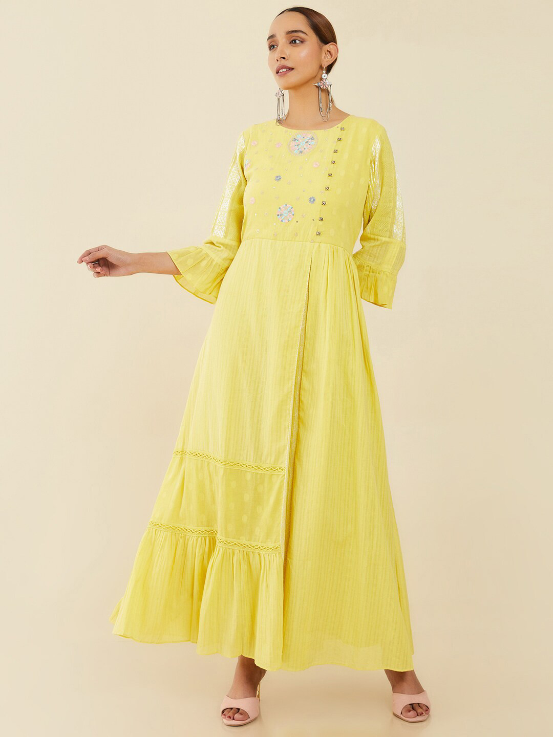 Buy Soch Yellow Ethnic Motifs Embroidered Ethnic Maxi Dress - Ethnic ...