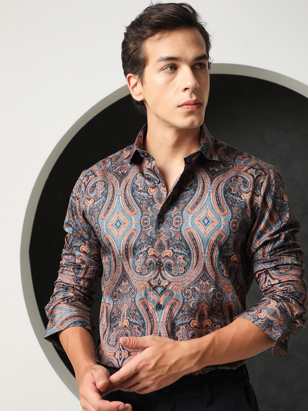 Buy RARE RABBIT Men Navy Blue Printed Slim Fit Casual Shirt - Shirts ...