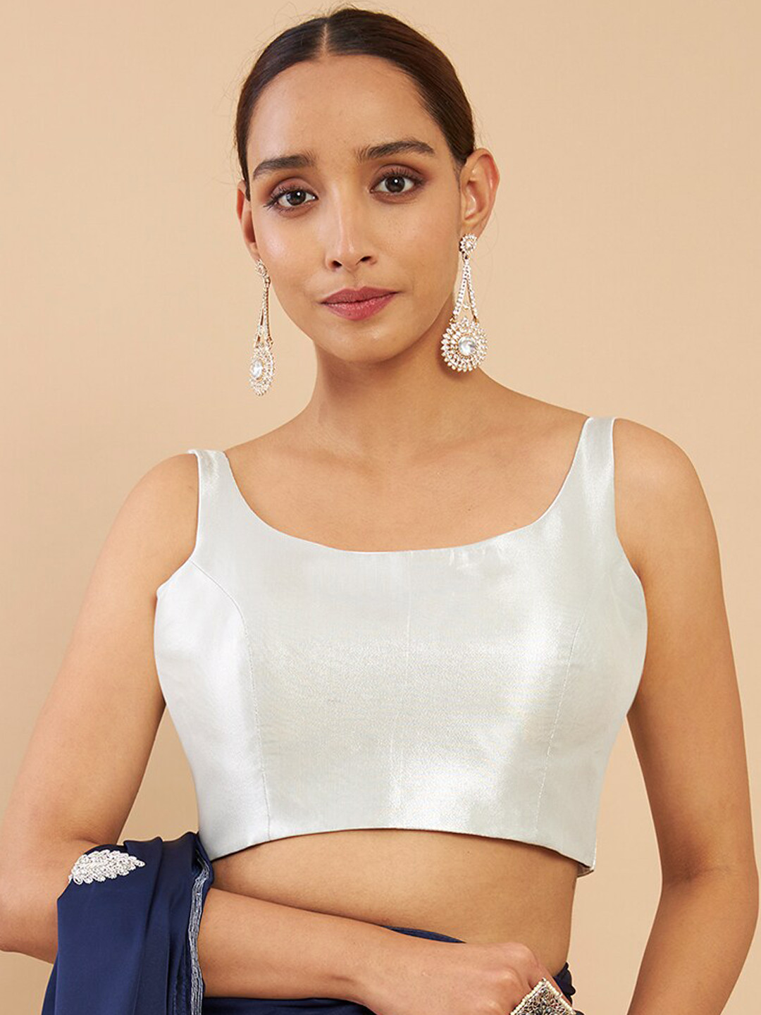 Buy Soch Silver Colour Solid Saree Blouse - Saree Blouse for Women ...