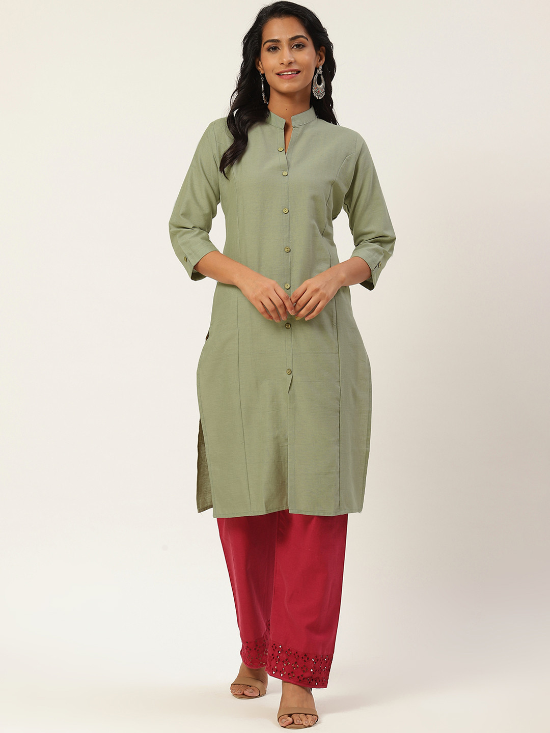Buy Vastraa Fusion Women Solid Pure Cotton Kurta - Kurtas for Women ...