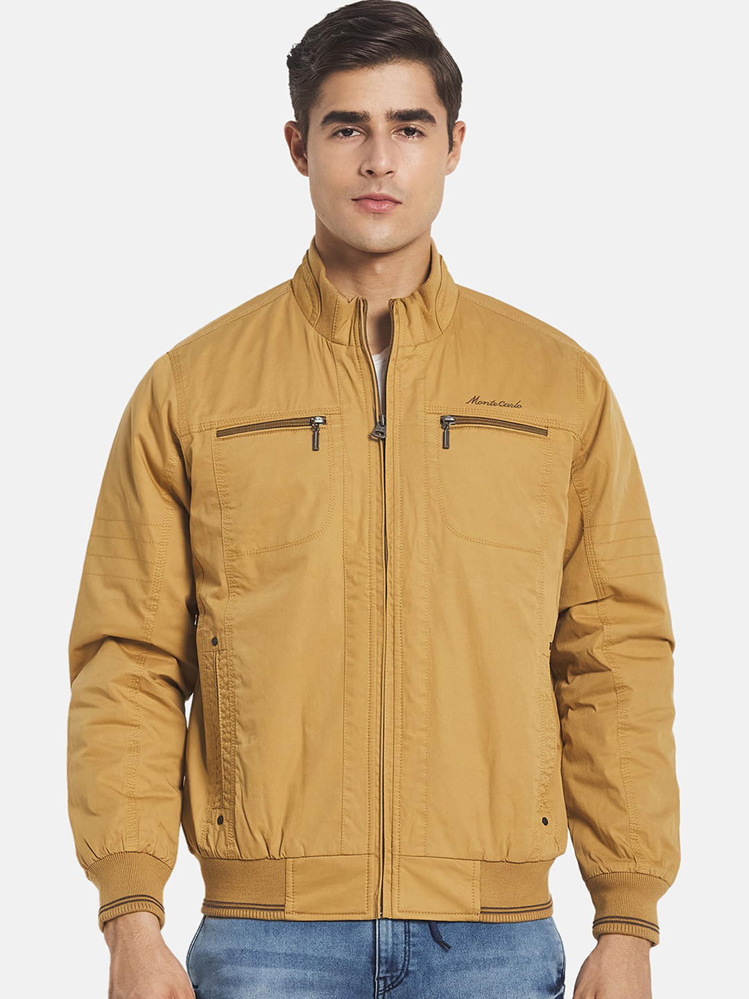 Buy Monte Carlo Men Khaki Solid Bomber Jacket - Jackets for Men ...